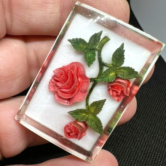 Vintage | Jewelry | Vintage Lucite Encased Floral Flower Brooch Pin ...